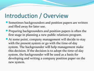 Backgrounders and position papers | PPT