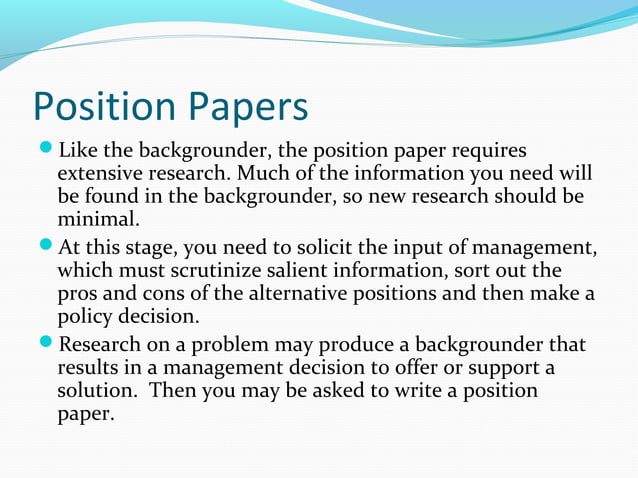 Backgrounders and position papers
