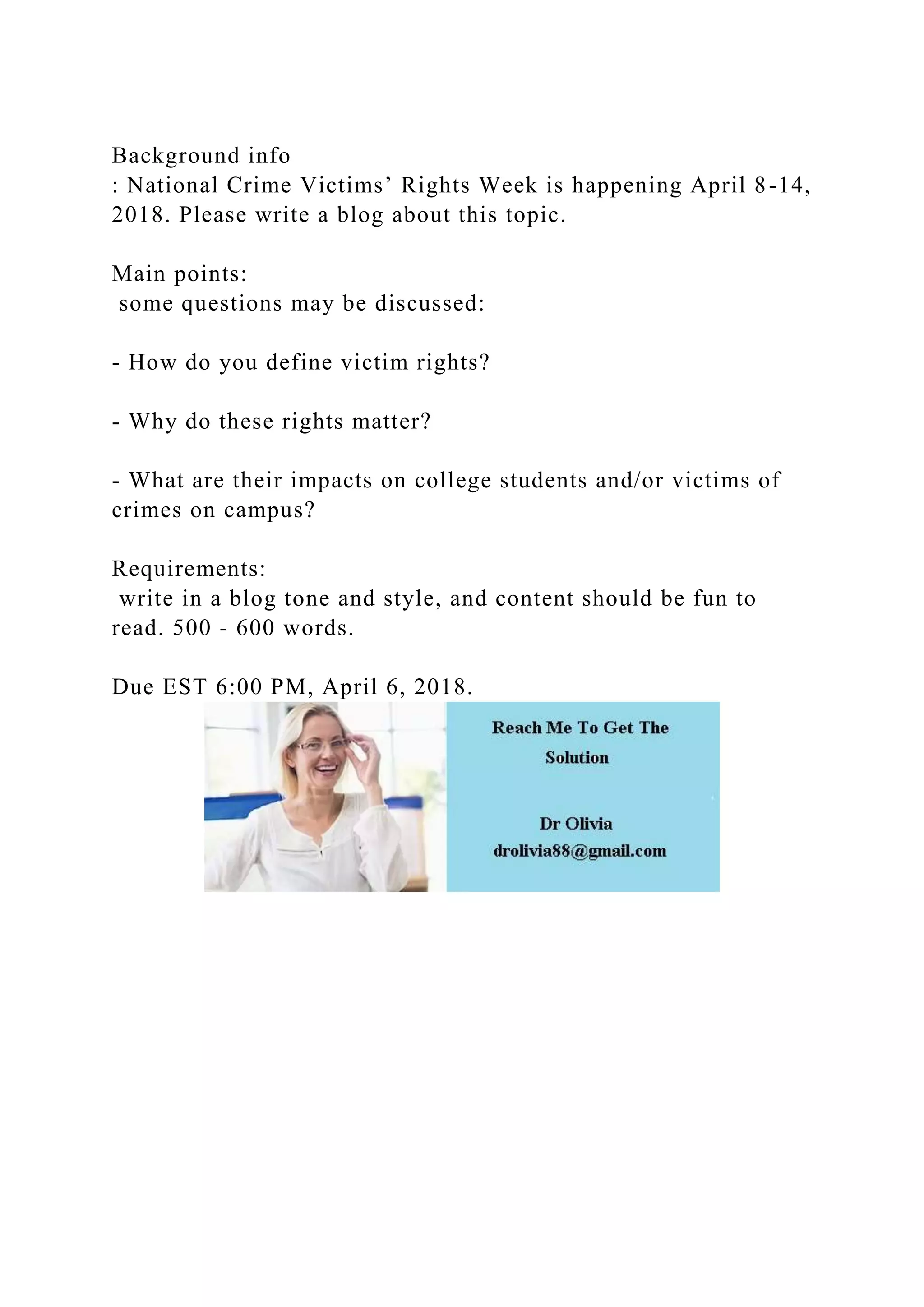 Background info National Crime Victims’ Rights Week is happening | DOCX