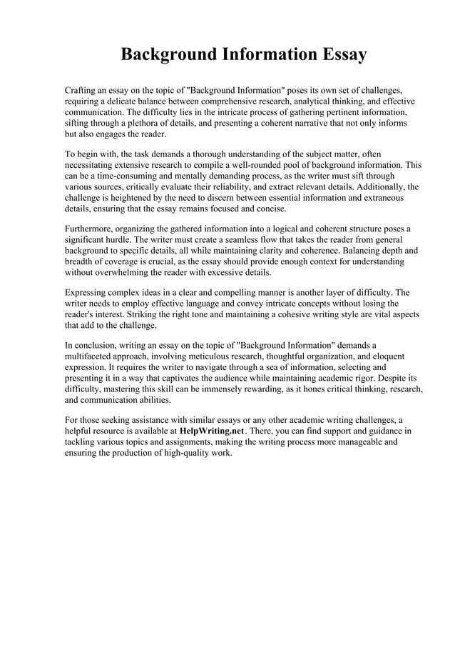 Background Information Essay. Sowela Technical Community College | PDF