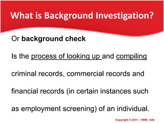 Background investigation Human Resources Management | PDF