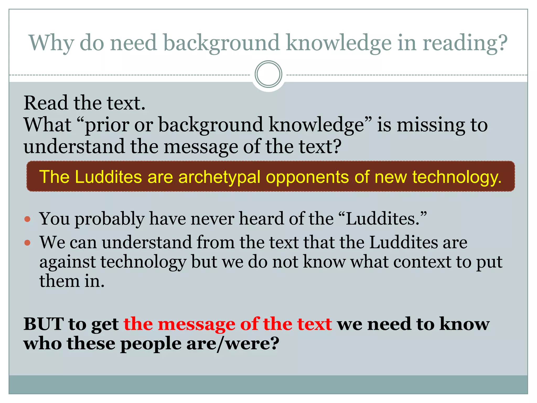 Prior and background knowledge in reading | PPT