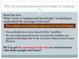 Prior and background knowledge in reading | PPT