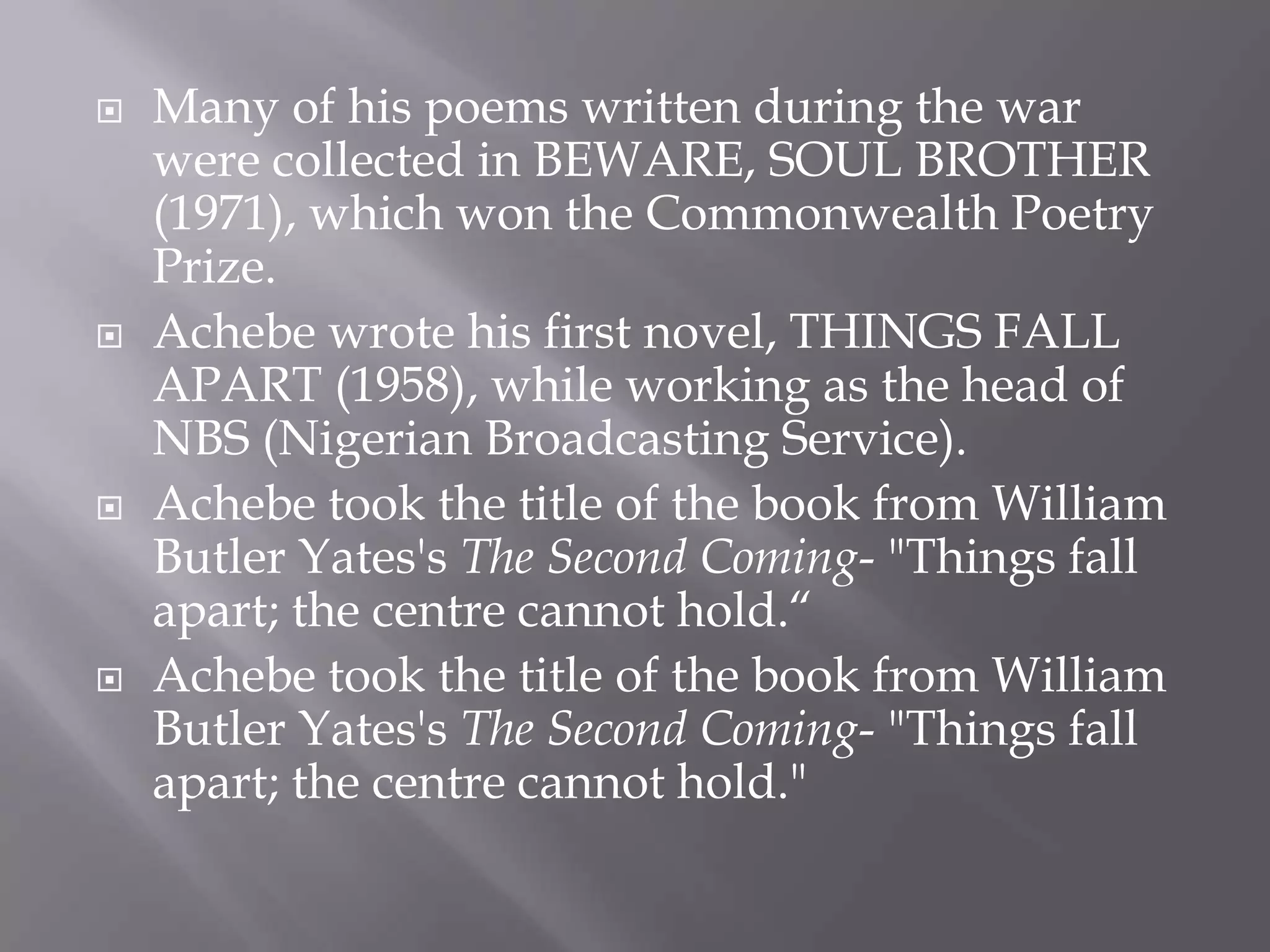 Background of writer chinua achebe | PPT