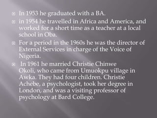 Background of writer chinua achebe | PPTX