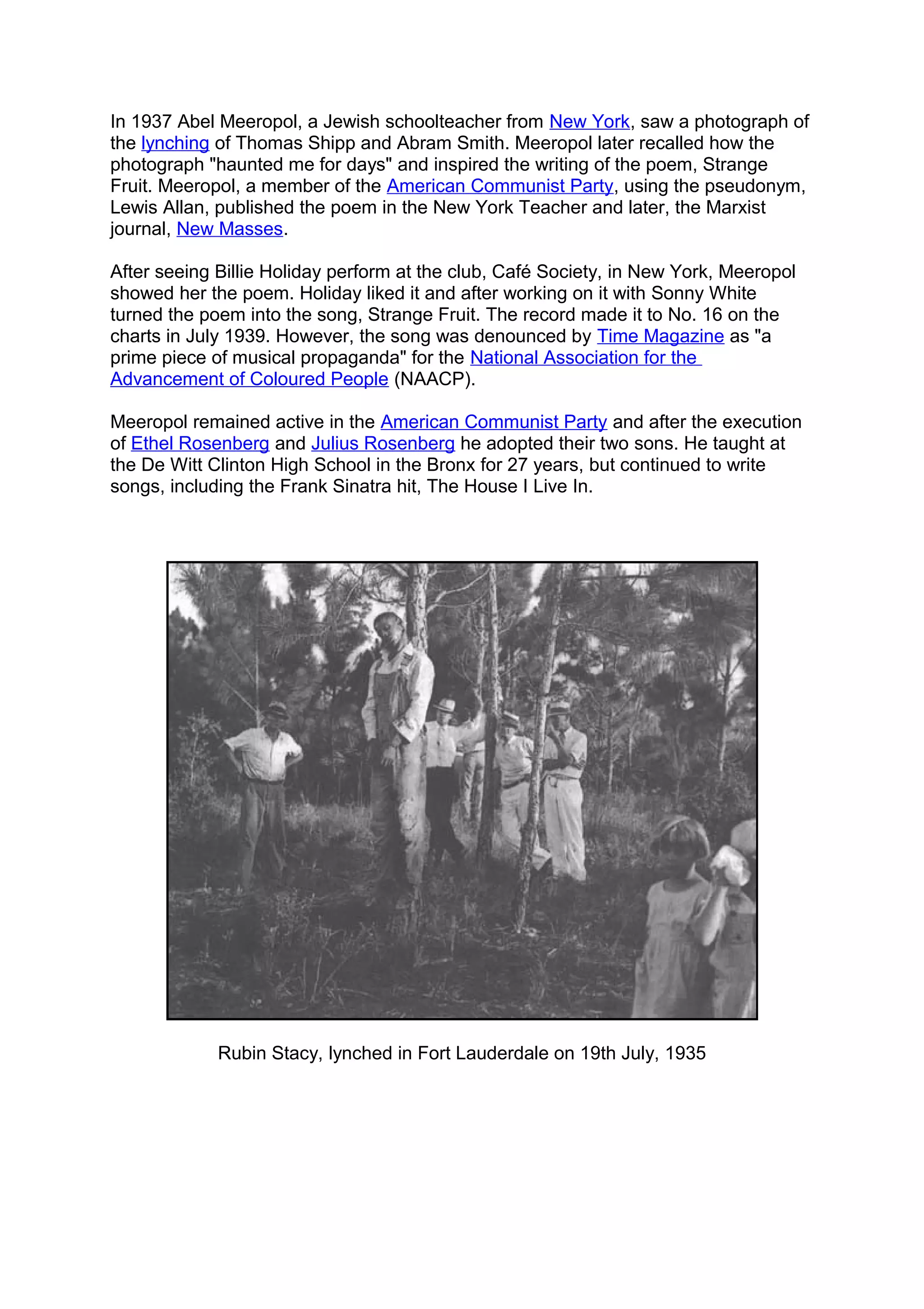 Background strange fruit pdi | DOC | Music | Entertainment