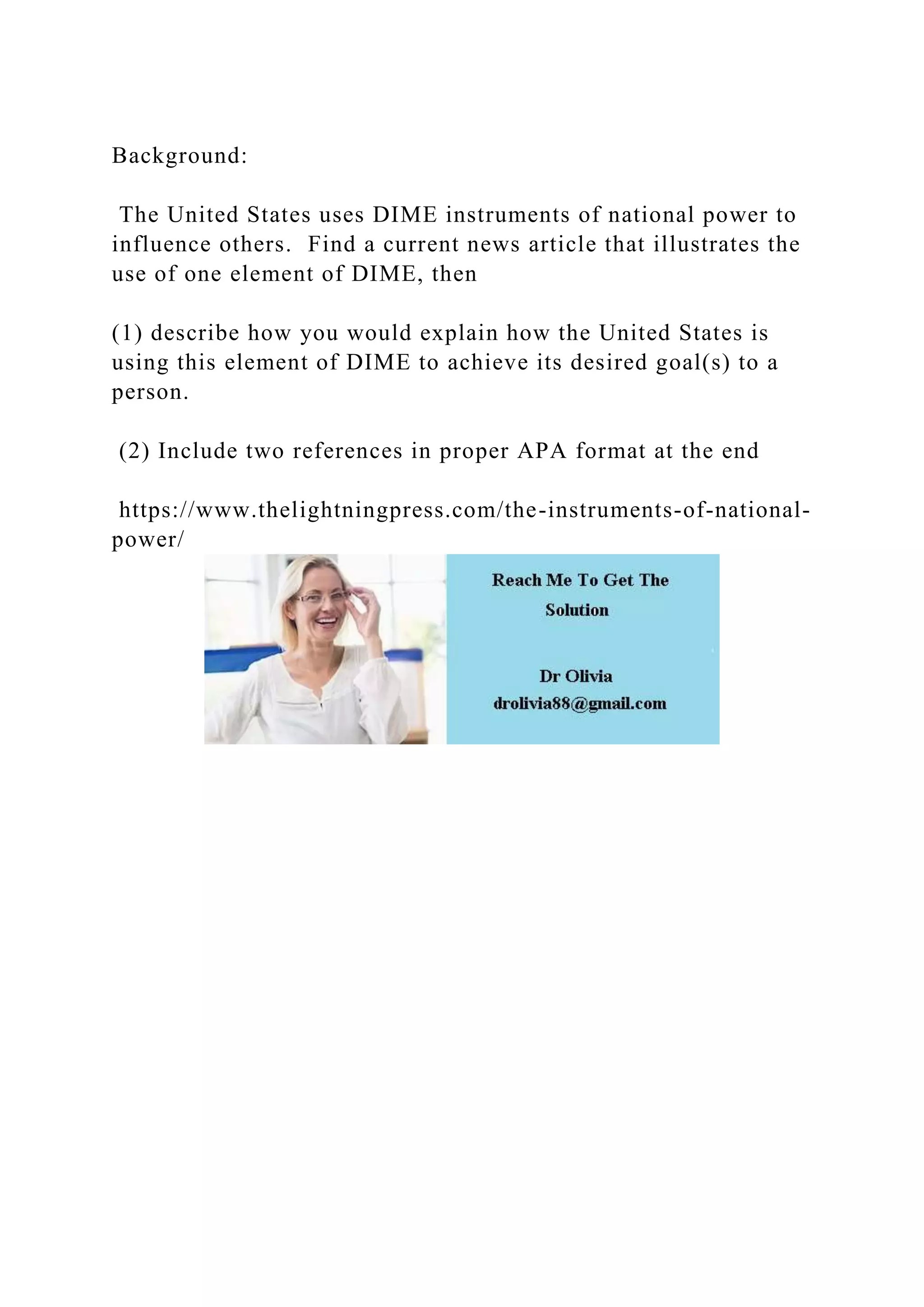 Background The United States uses DIME instruments of national .docx