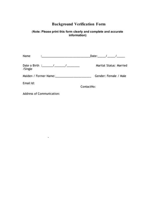 Background verification form | DOC | Resume Writing and Advice | Job Search