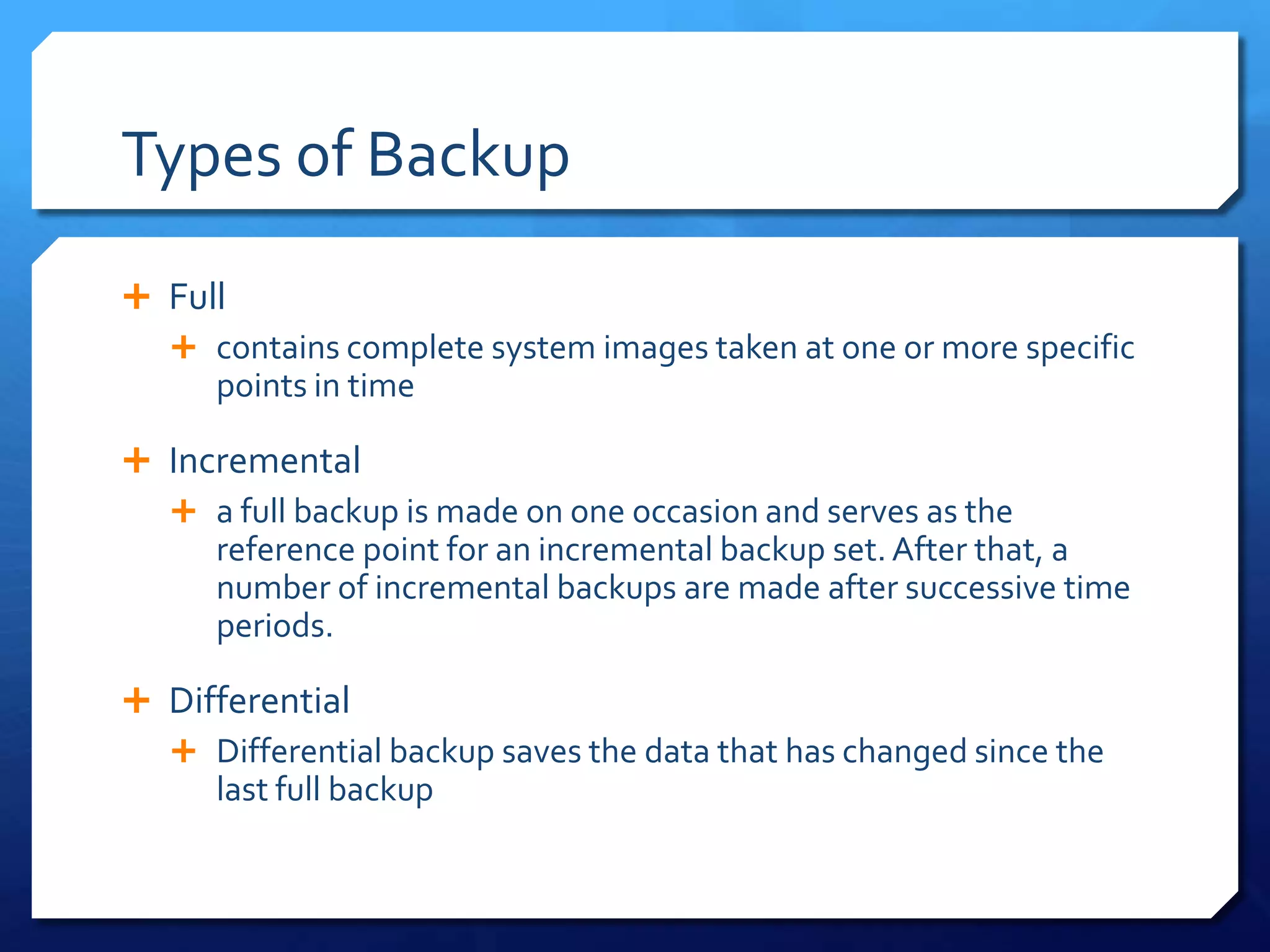 Backing storage | PPTX | Data Storage and Warehousing | Computing