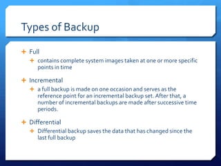 Backing storage | PPTX | Data Storage and Warehousing | Computing
