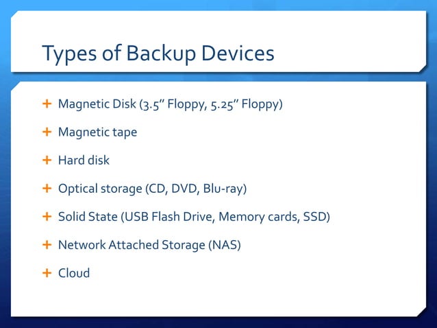 Backing storage | PPTX | Data Storage and Warehousing | Computing