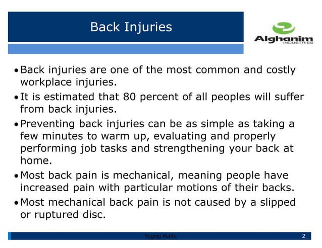 Back Injury hazards precautions safety don't | PPTX