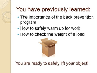 Back injury prevention program 1 | PPTX