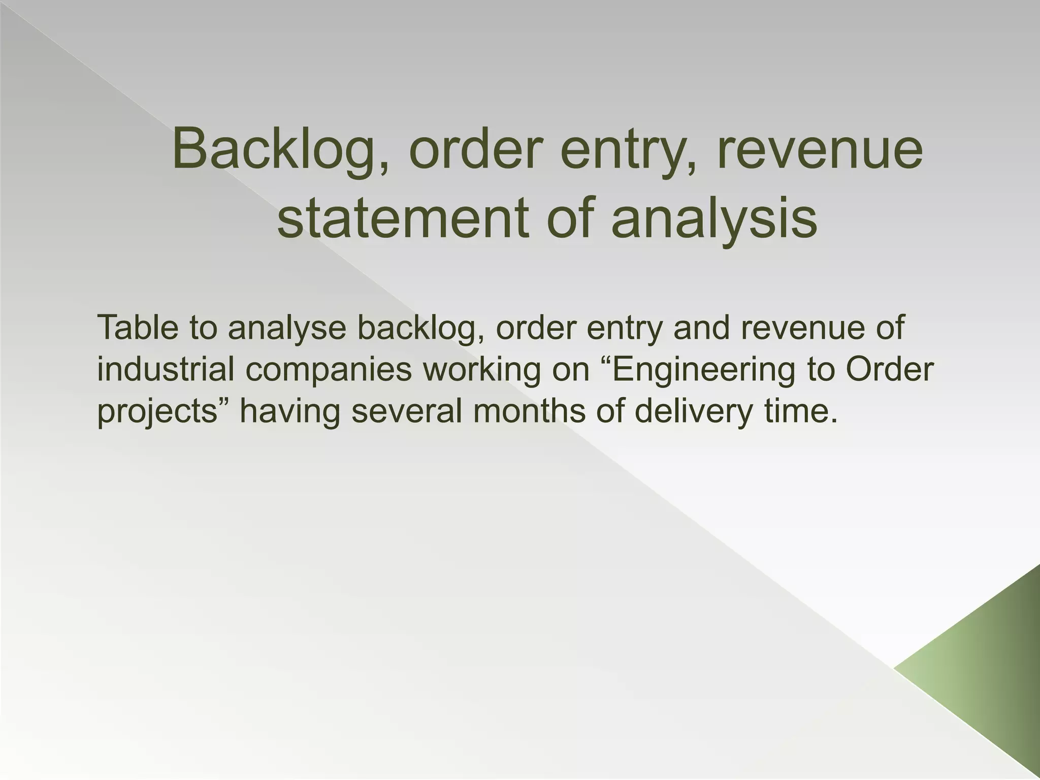 Backlog analysis engineering to order projects | PPTX