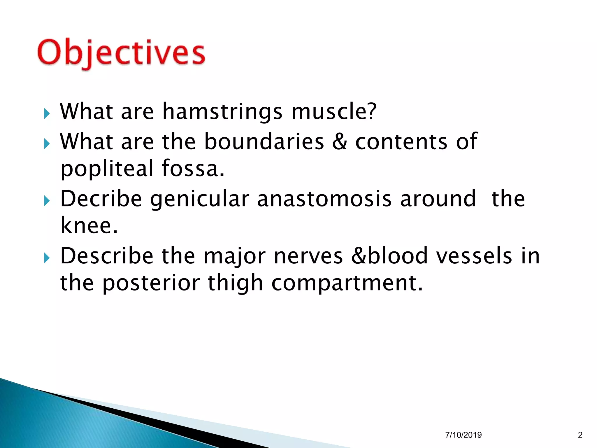 Anatomy of the Back of thigh and popliteal fossa By DR. G Kamau. | PPTX