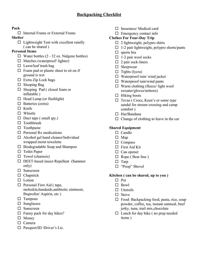Backpacking checklist cole | PDF