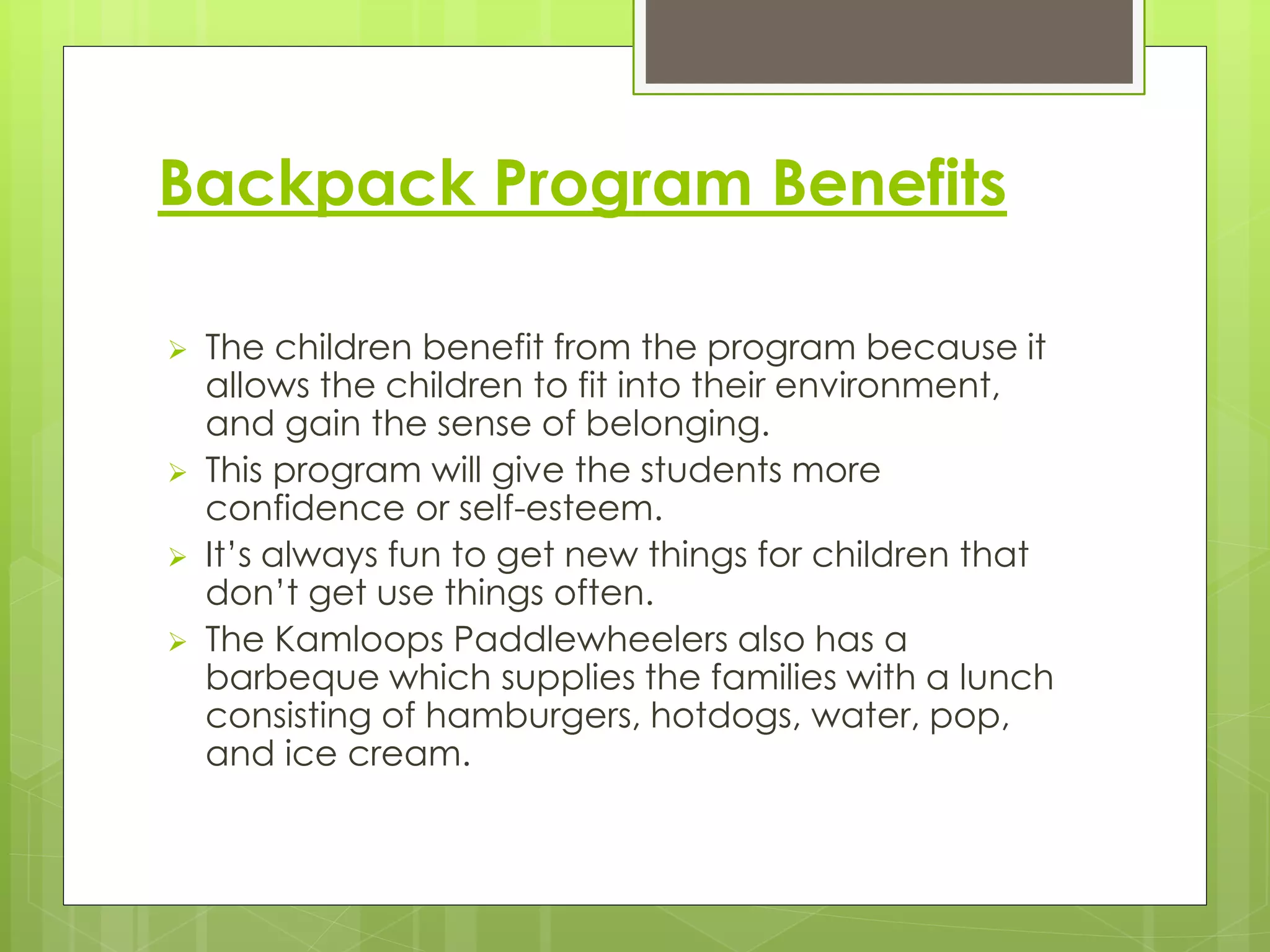Backpack program benefits | PPTX