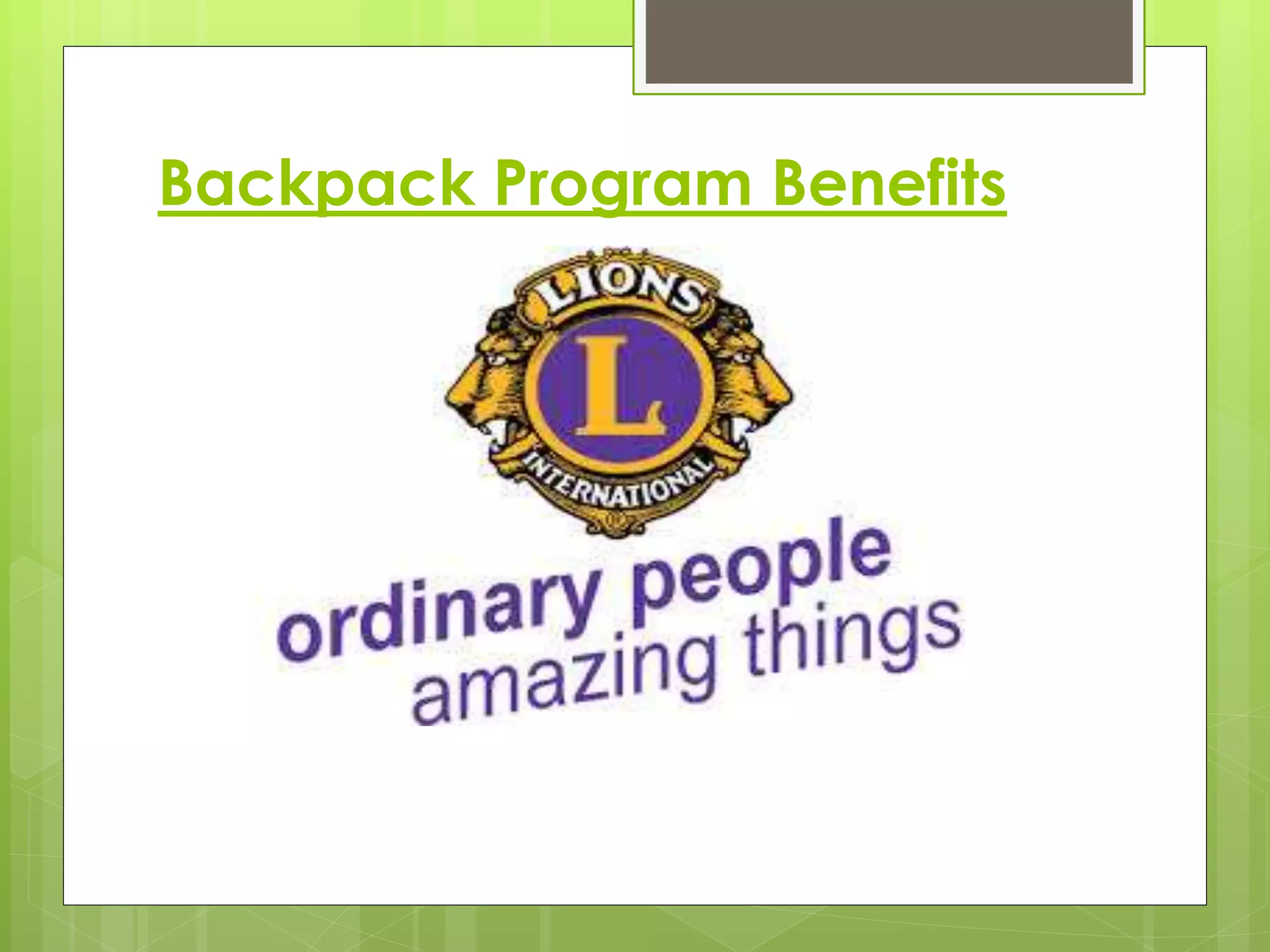 Backpack program benefits | PPTX