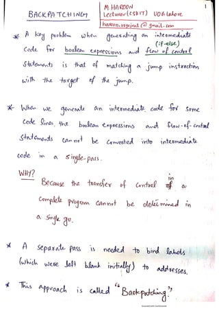 Backpatching in Compiler Construction | PDF