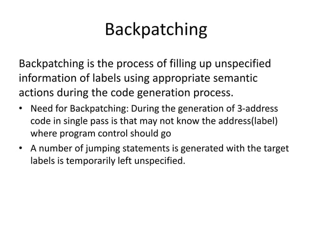 Backpatching1 | PPTX | Programming Languages | Computing