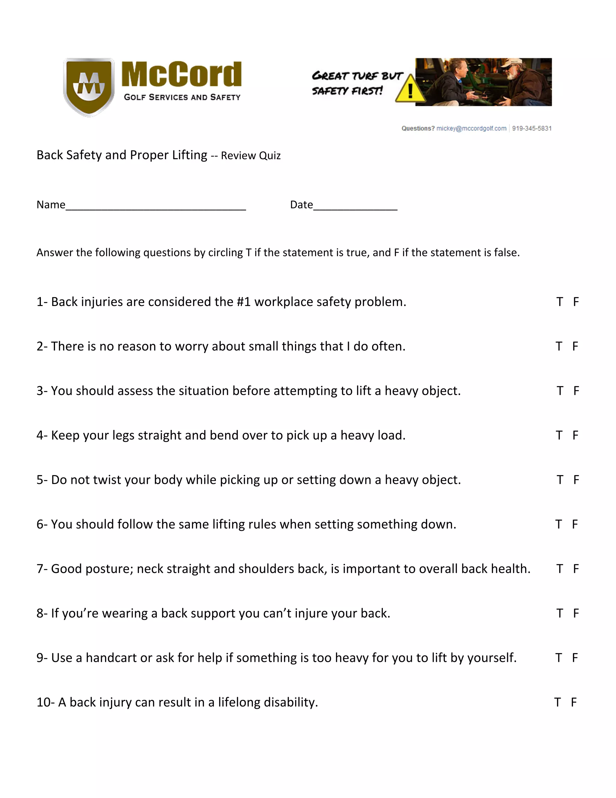 Back safety and_proper_lifting_quiz | PDF