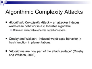 Backtracking Algorithmic Complexity Attacks Against a NIDS | PPT