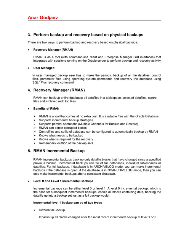 Backup and Recovery Procedure | PDF