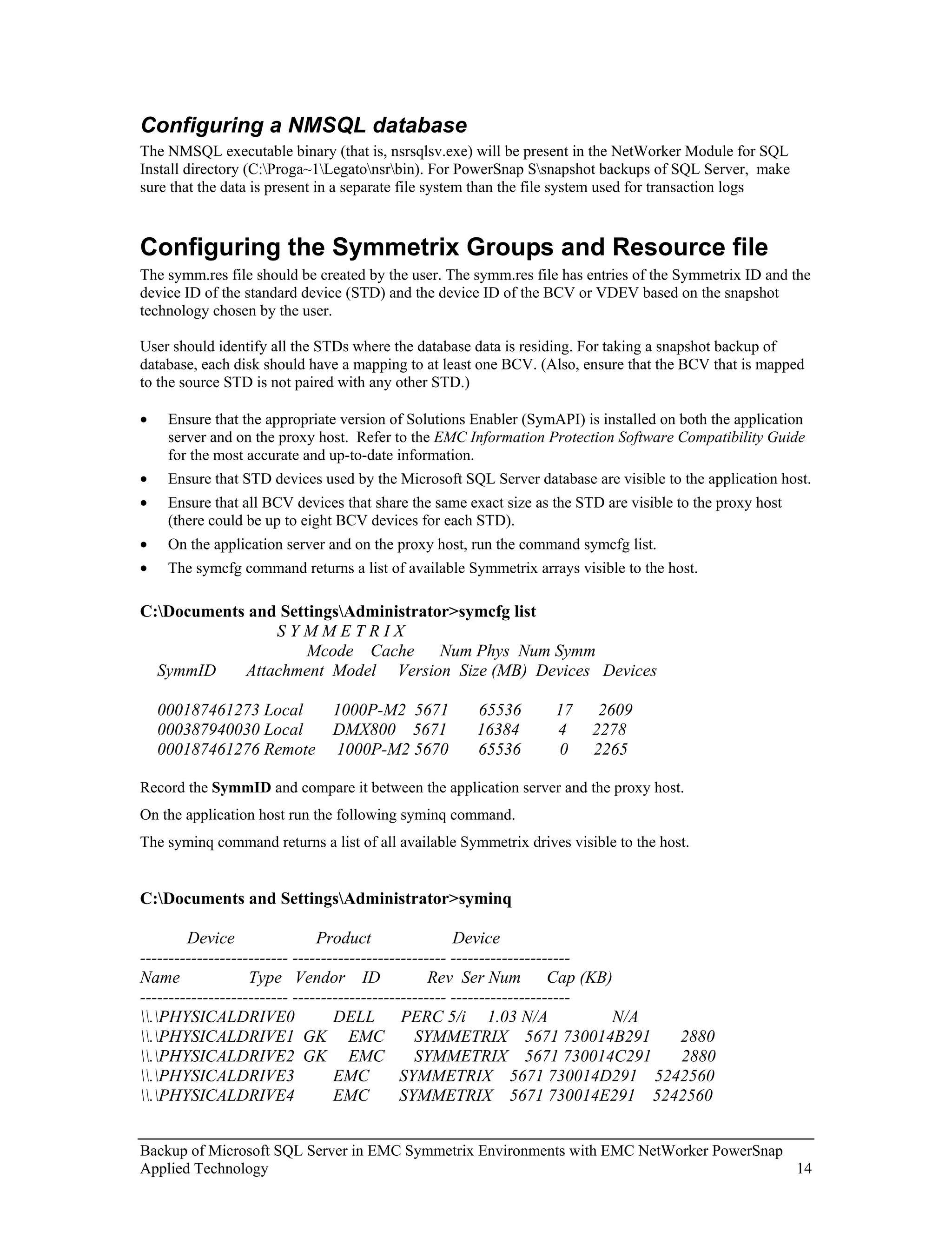 Backup of Microsoft SQL Server in EMC Symmetrix Environments ... | PDF