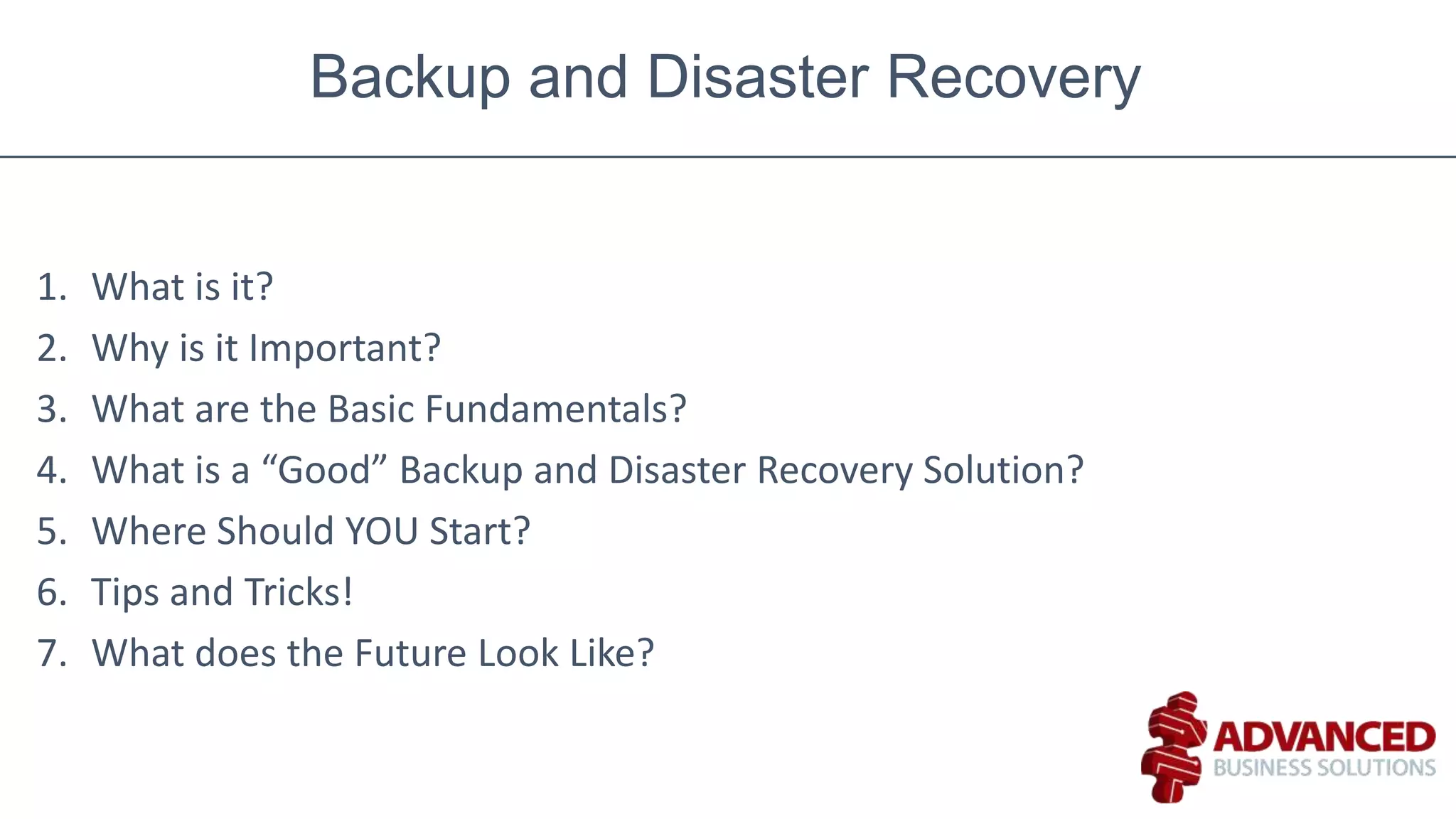 Backup and Disaster Recovery | PPT