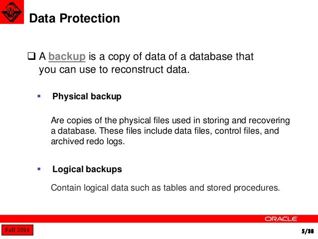 Backup and recovery in oracle