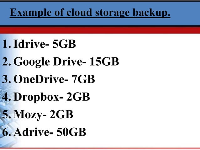 Backup Data (cloud storage).pptx | Data Storage and Warehousing | Computing