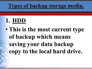 Backup Data (cloud storage).pptx | Data Storage and Warehousing | Computing