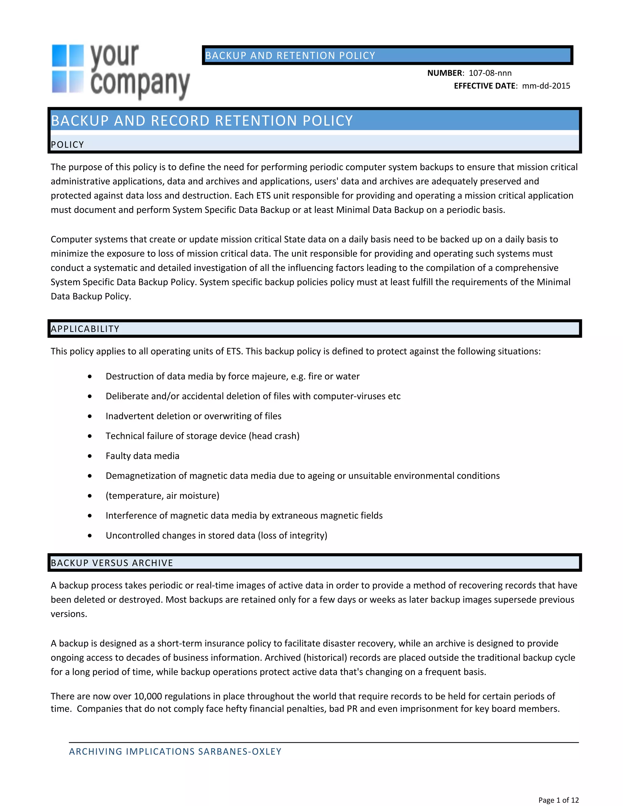Backup policy template julie bozzi oregon | DOC