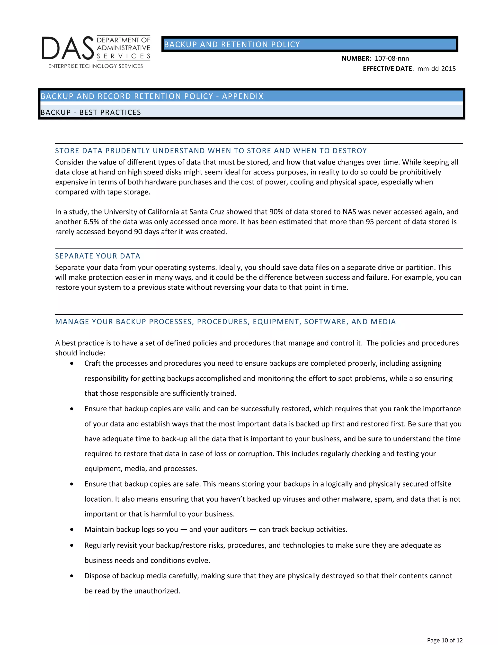 Backup policy template julie bozzi oregon | DOC