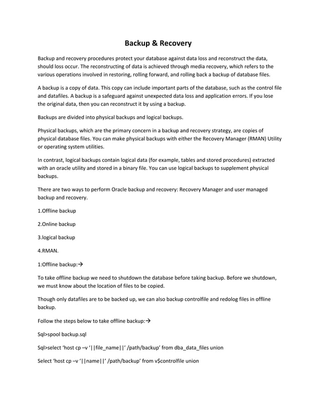 Backup&recovery | DOC