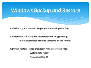 Backup & restore in windows | PPTX