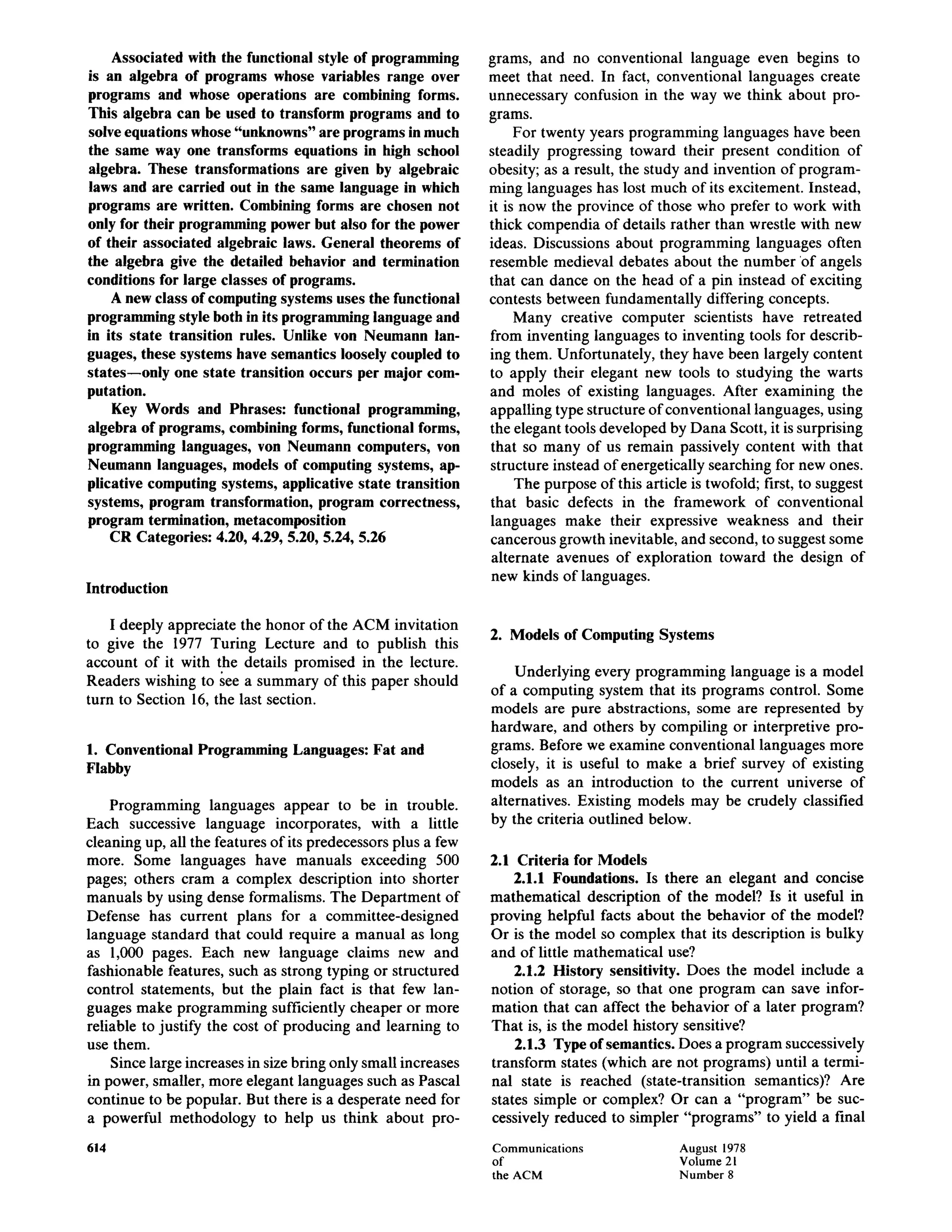 Can Programming Be Liberated from the von Neumann Style? by John Backus ...