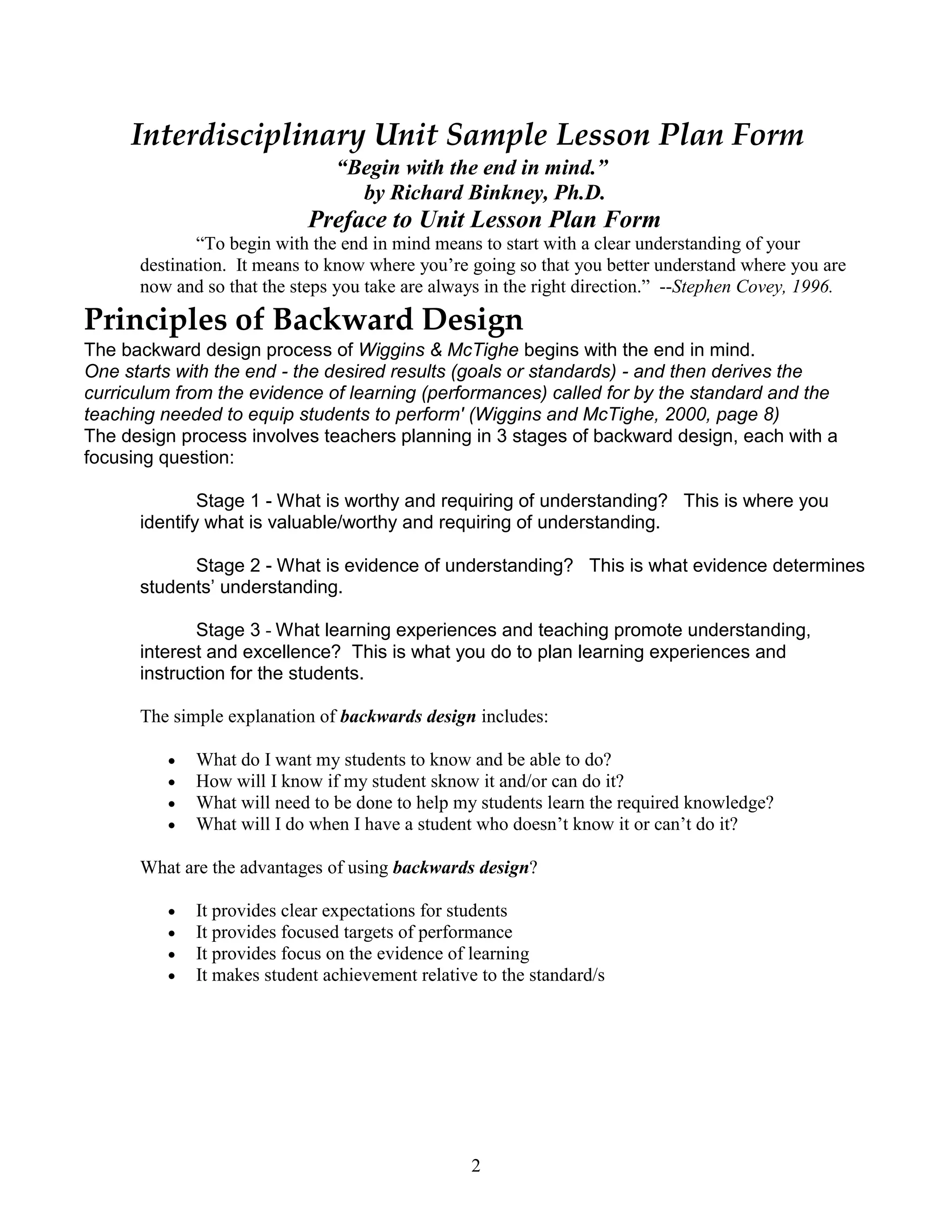Backwards By Design in the Exemplary Middle School | PDF