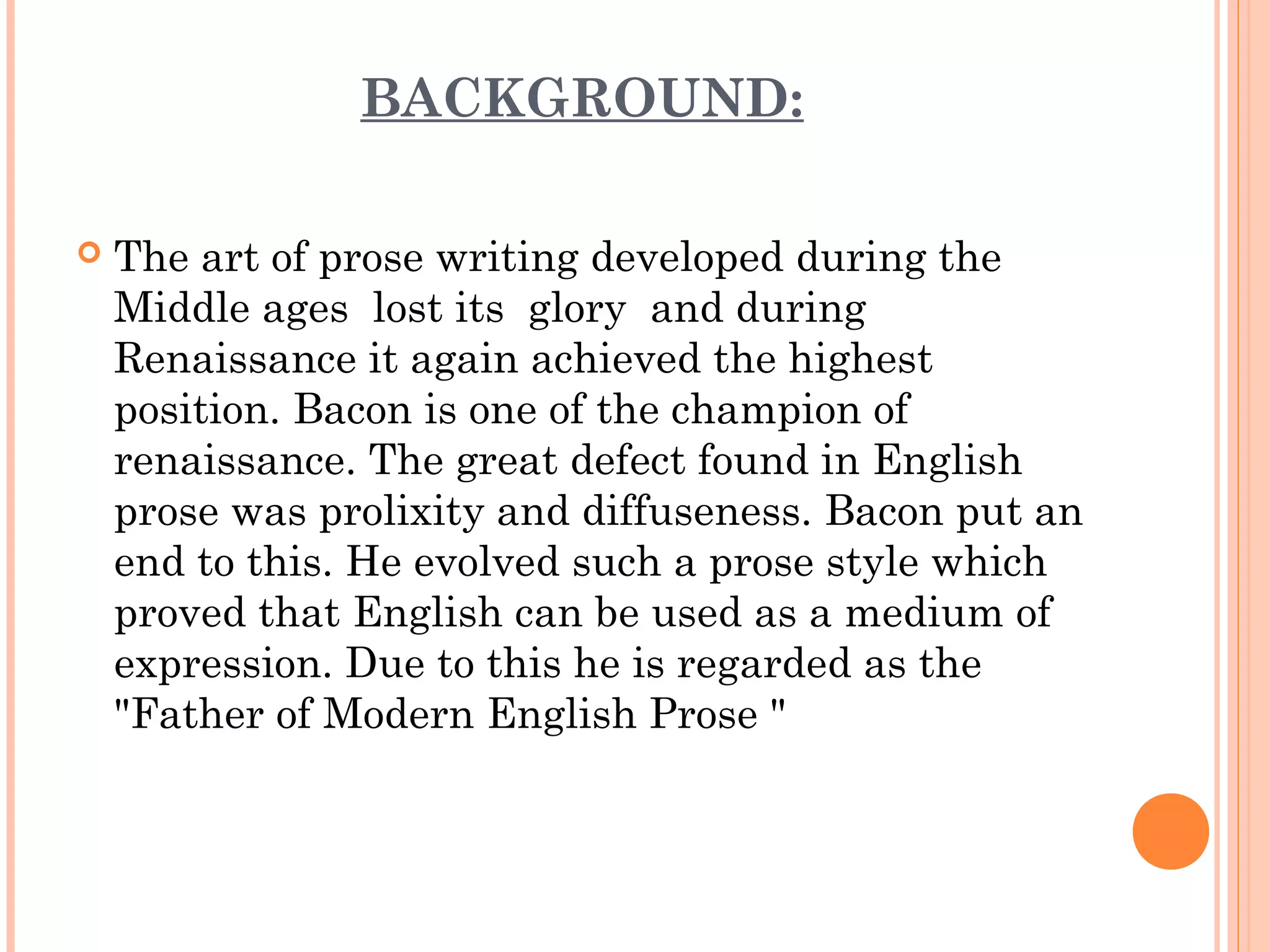 Bacon as a father of modern english literature | PPT | Books and Literature