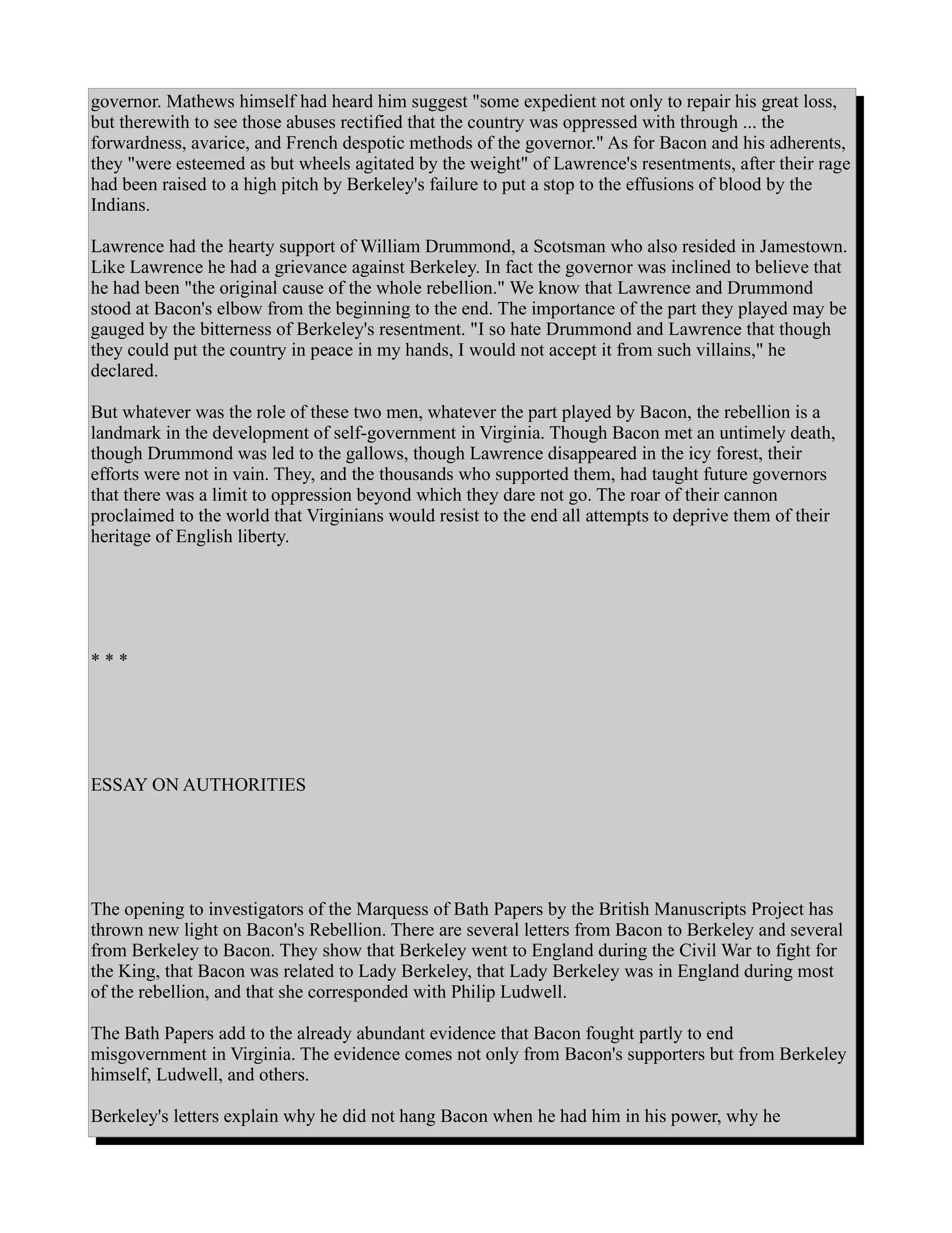 Bacons Rebellion 1676 American Colonial History | PDF | Law