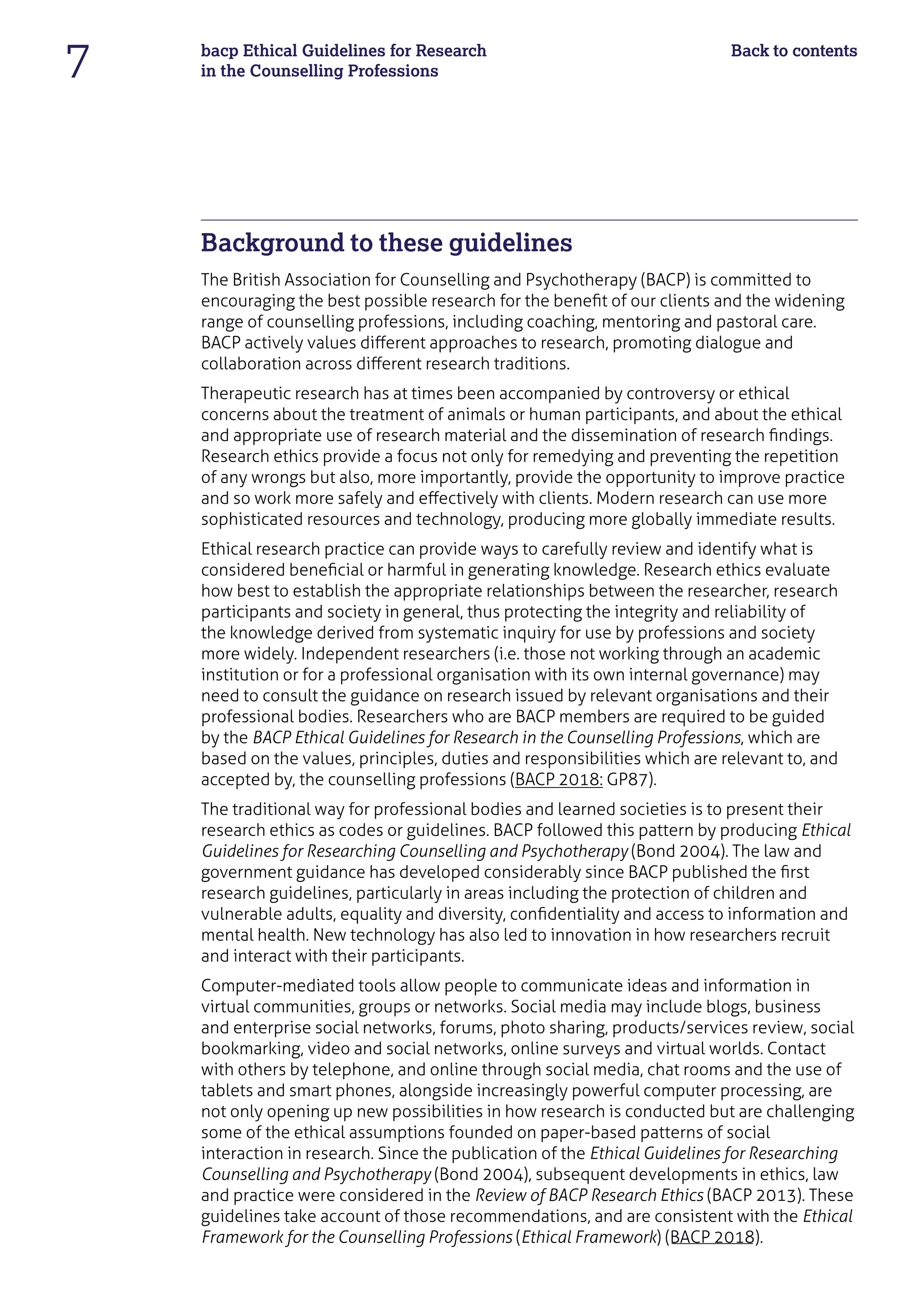 BACP Ethical guidelines for research in counselling professions | PDF