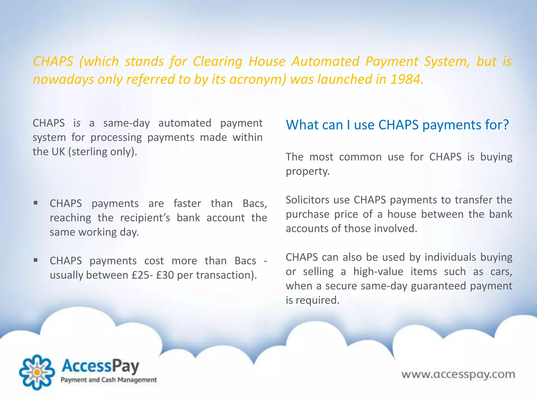 Bacs, CHAPS & Faster Payments: What’s the difference? | PPTX