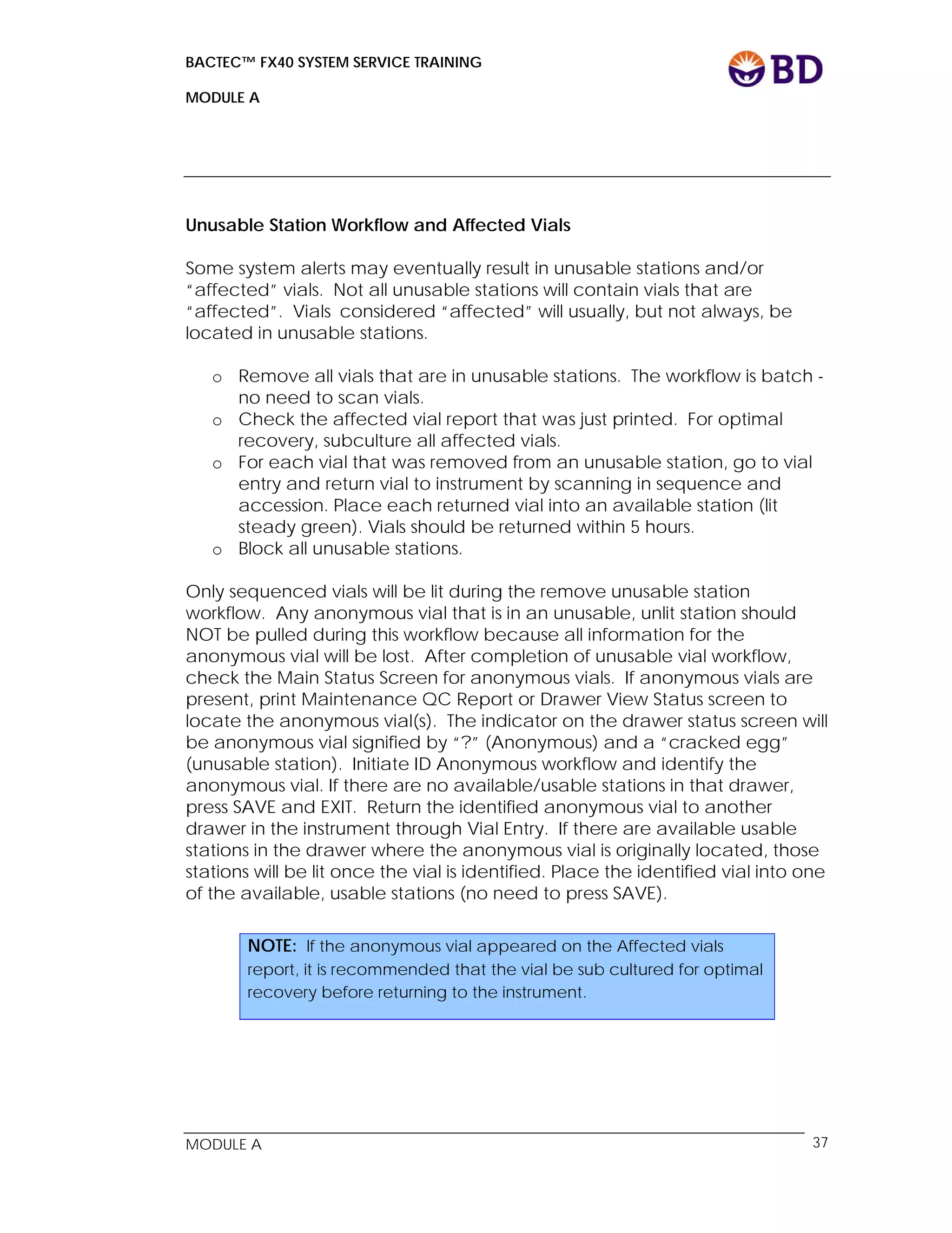 BD BACTEC FX40 system service training | PDF