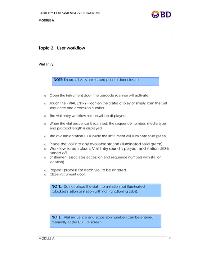 BD BACTEC FX40 system service training | PDF