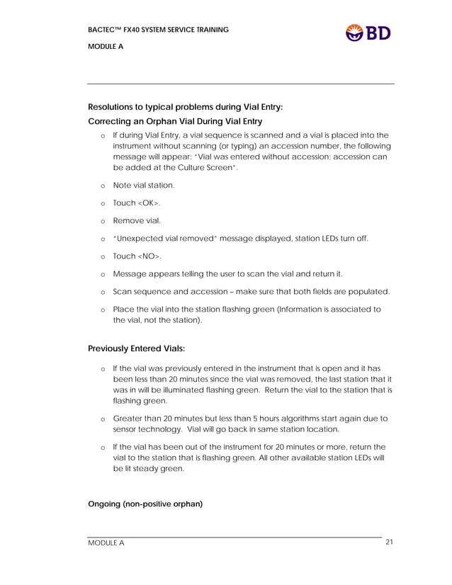 BD BACTEC FX40 system service training | PDF
