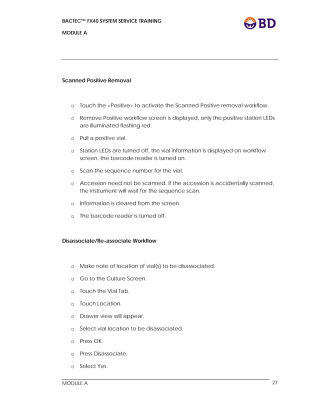 BD BACTEC FX40 system service training | PDF