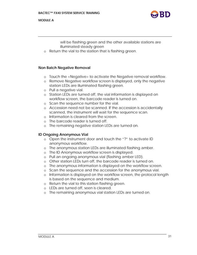 BD BACTEC FX40 system service training | PDF