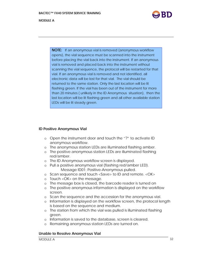 BD BACTEC FX40 system service training | PDF