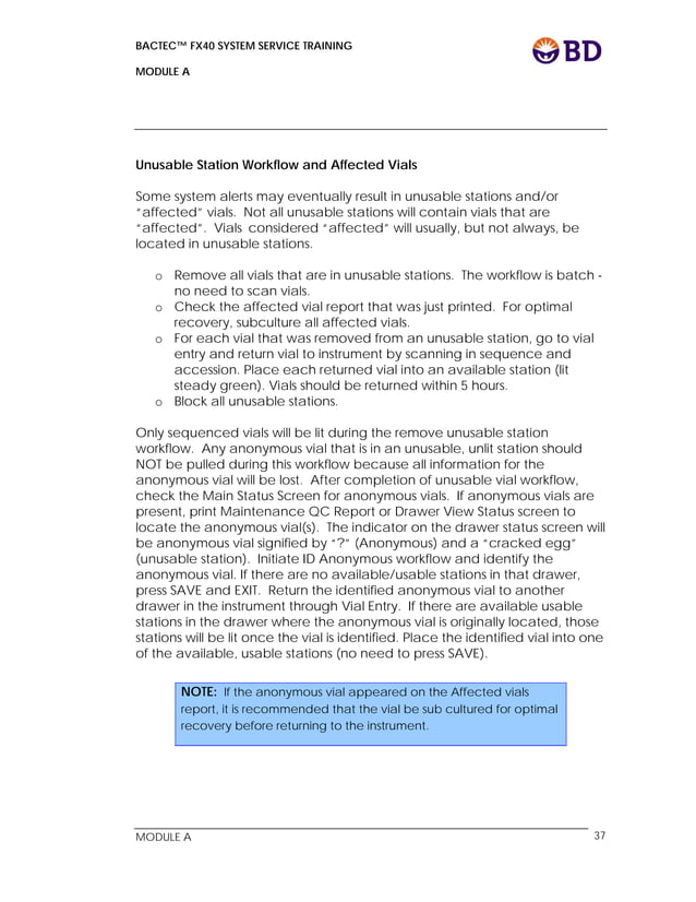 BD BACTEC FX40 system service training | PDF