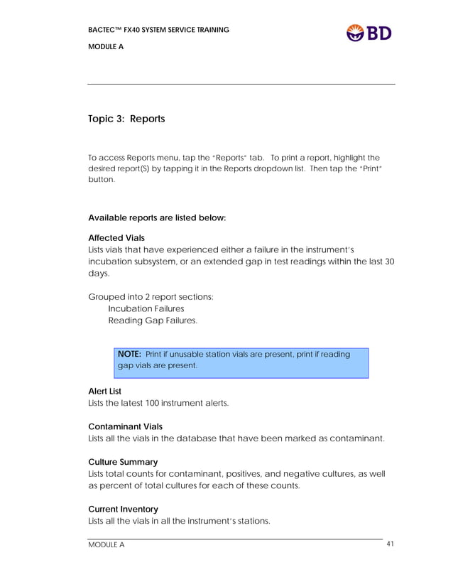 BD BACTEC FX40 system service training | PDF